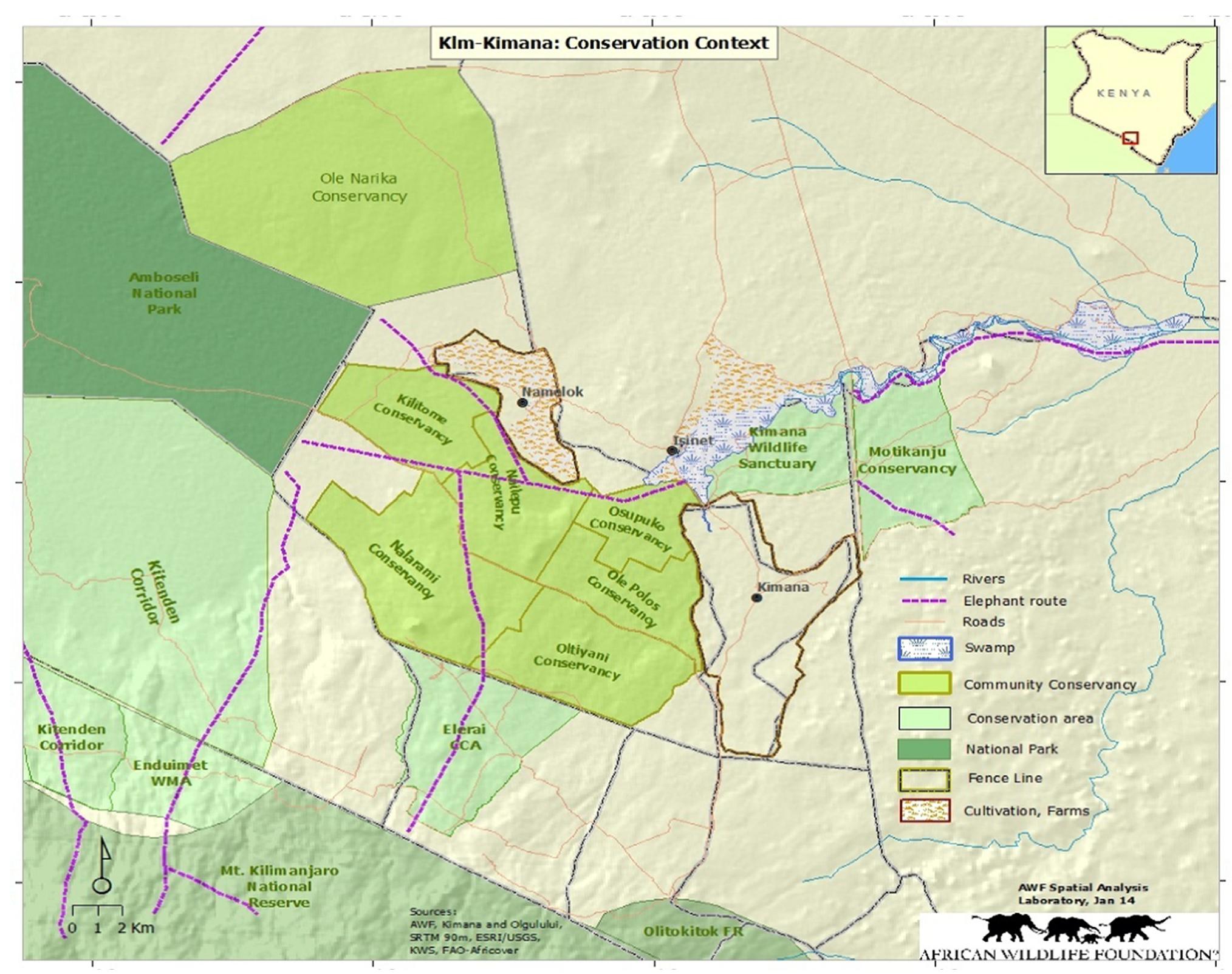 Map showing the location of the study areas. source: awf