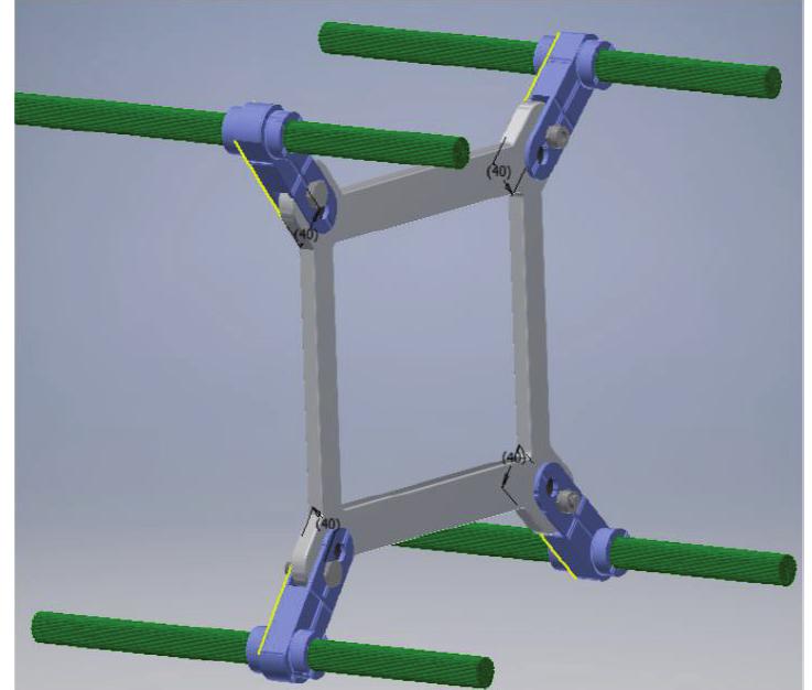 Quad spacer-damper on an overhead transmission line. the