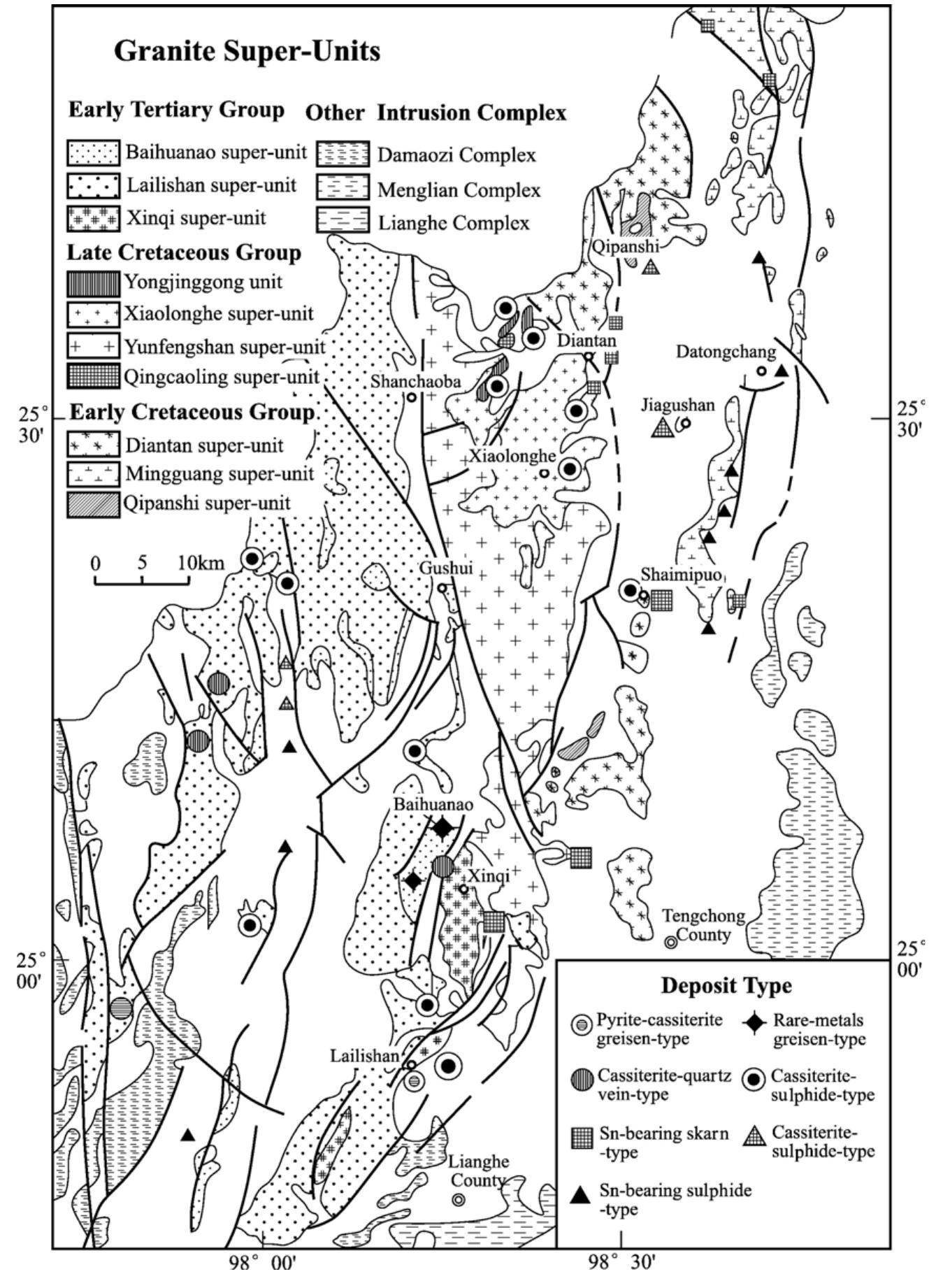 Simplified geological map showing the distribution of the