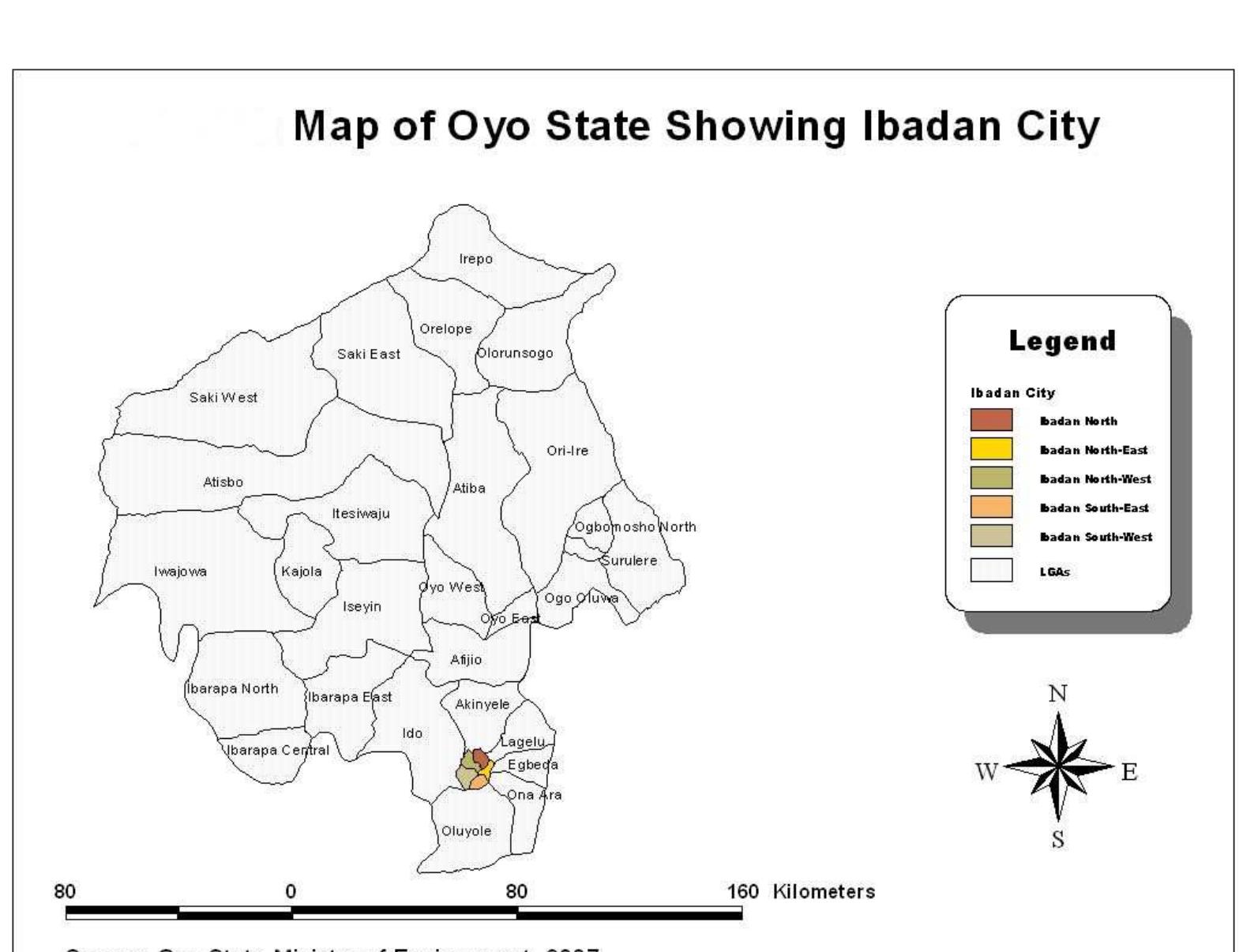 Map of nigeria showing oyo state.