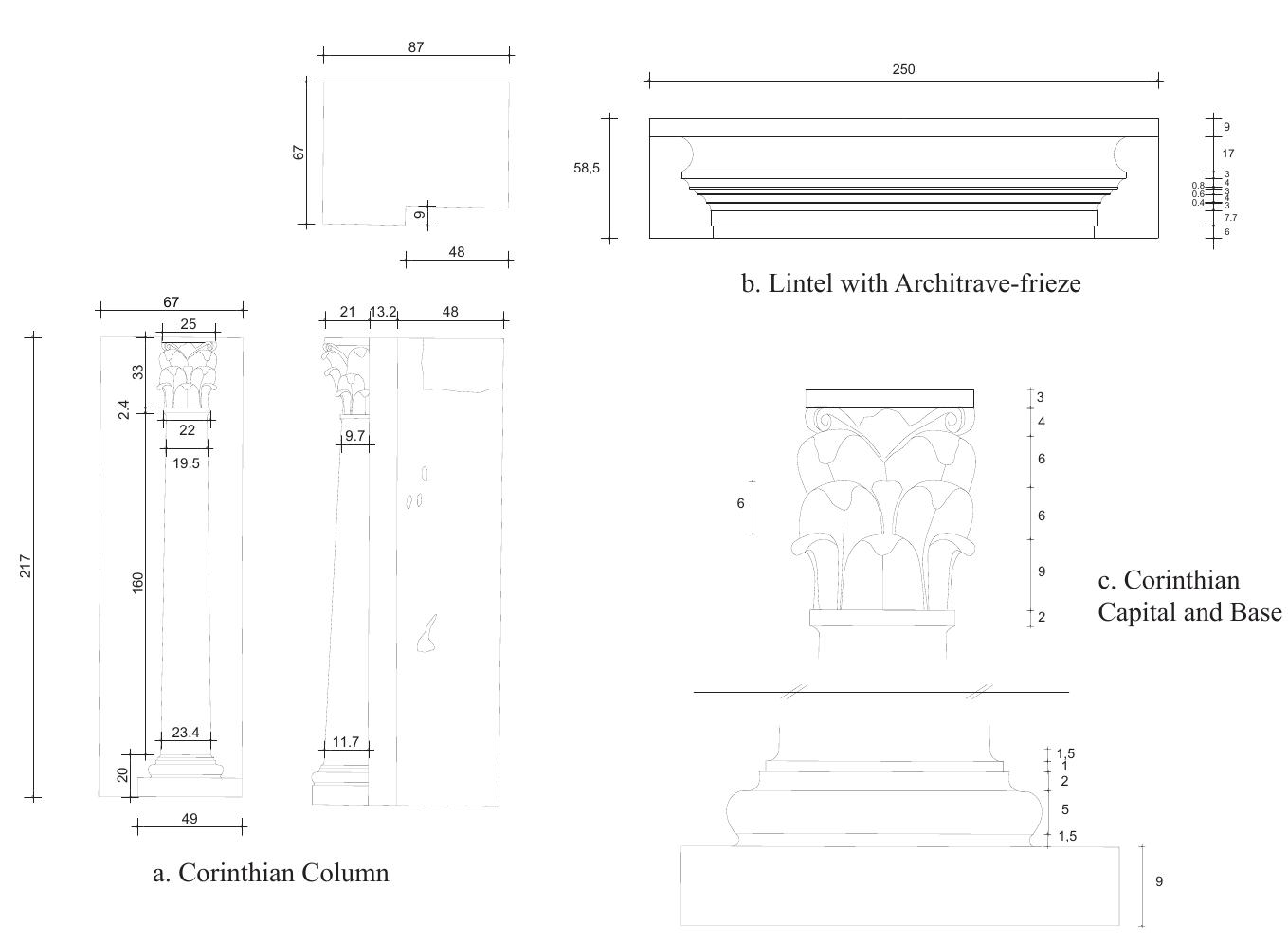 A-b-c b10 corinthian columns and lintel with