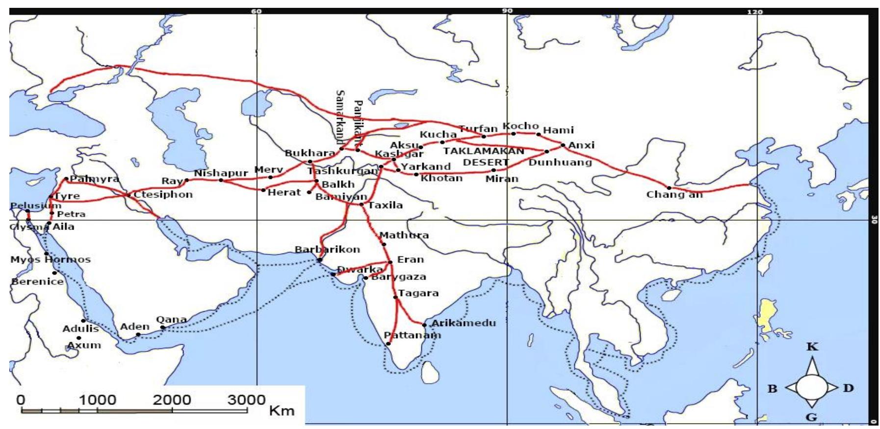 Silk road: overland routes and maritime route