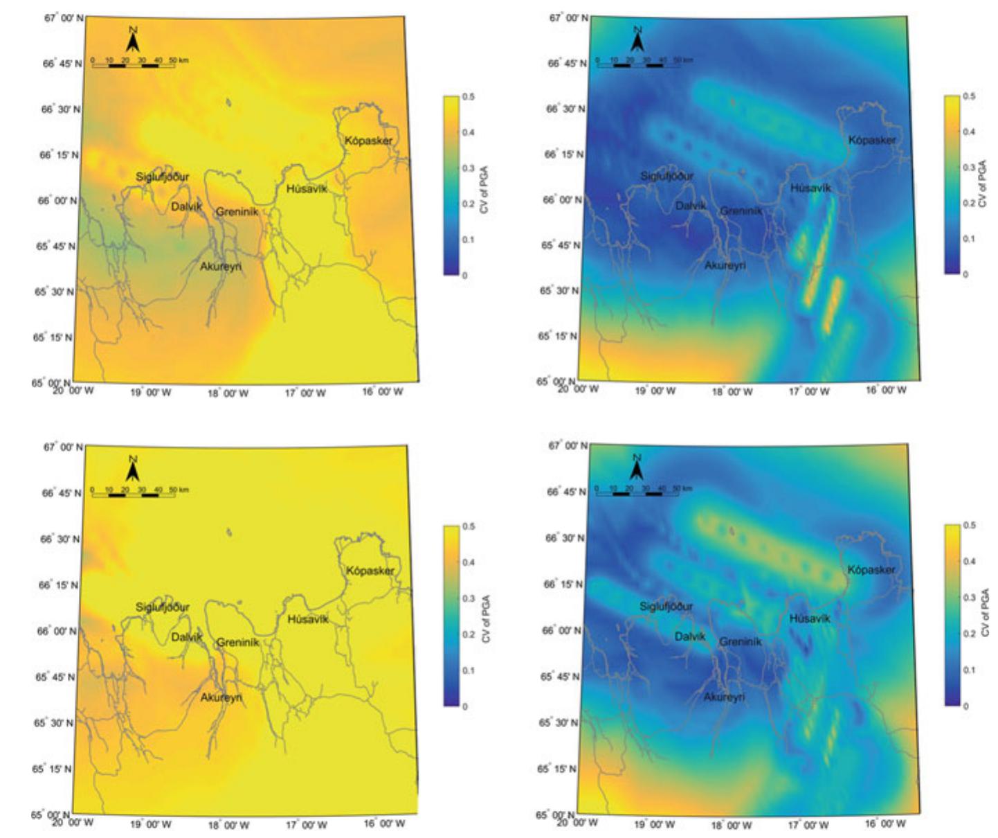6 maps of the coefficient of variance for earthquake hazard