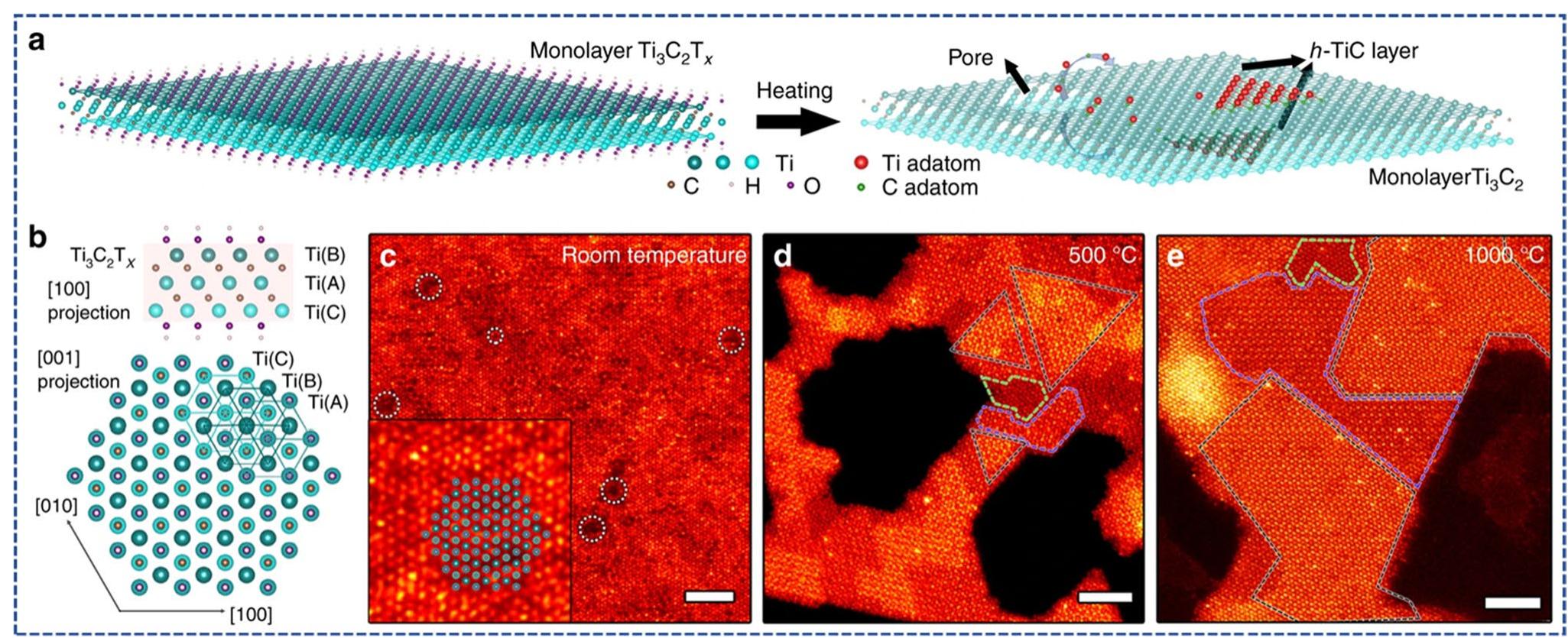 A mxene homoepitaxial development. b atomic resolution stem