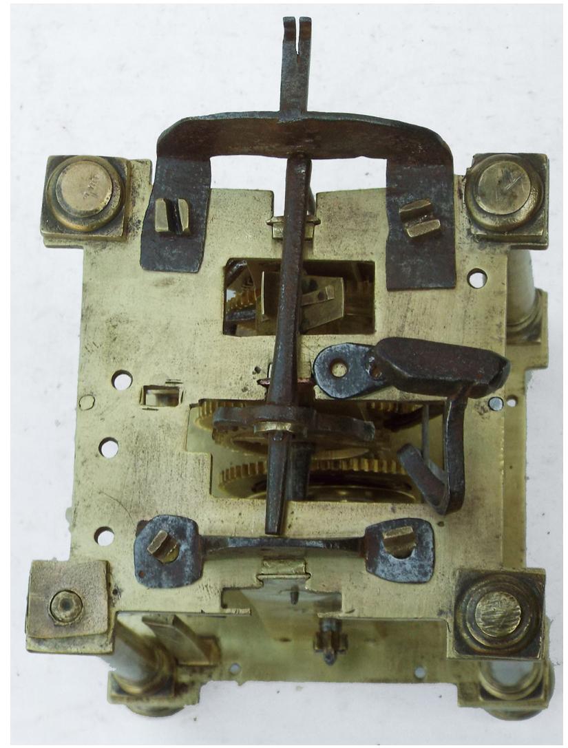 Top of the movement showing the protruding corners, the