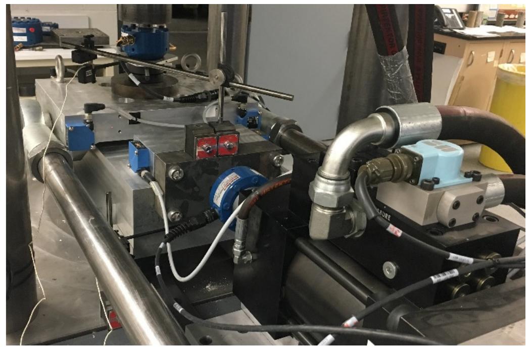 Close-up view of the direct shear testing box.