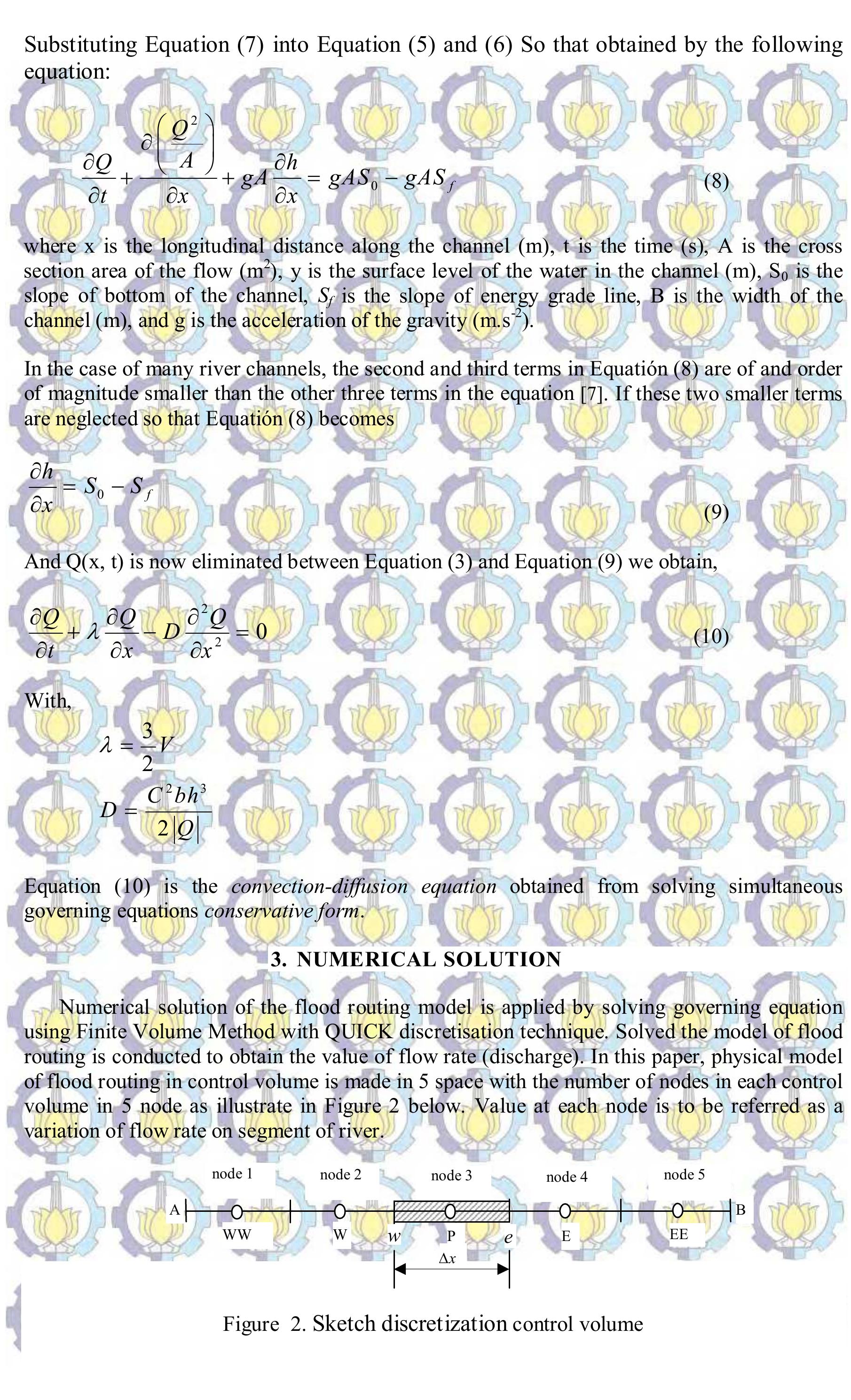 Figure 4 - Numerical Solution of Flood Routing Model Using