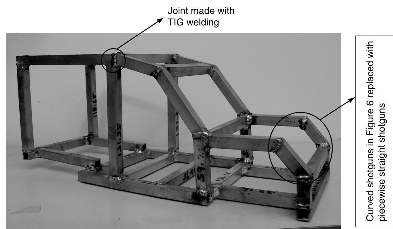 Physical prototype of 1: 8 aluminium space frame model. in