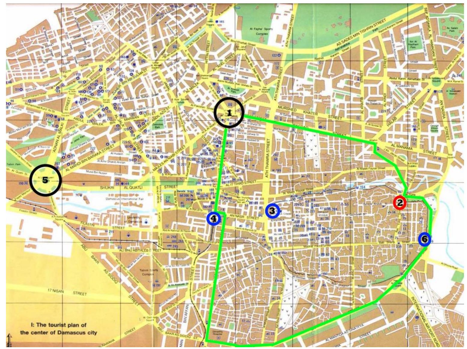 Map of damascus illustrating primary locations of pro-regime