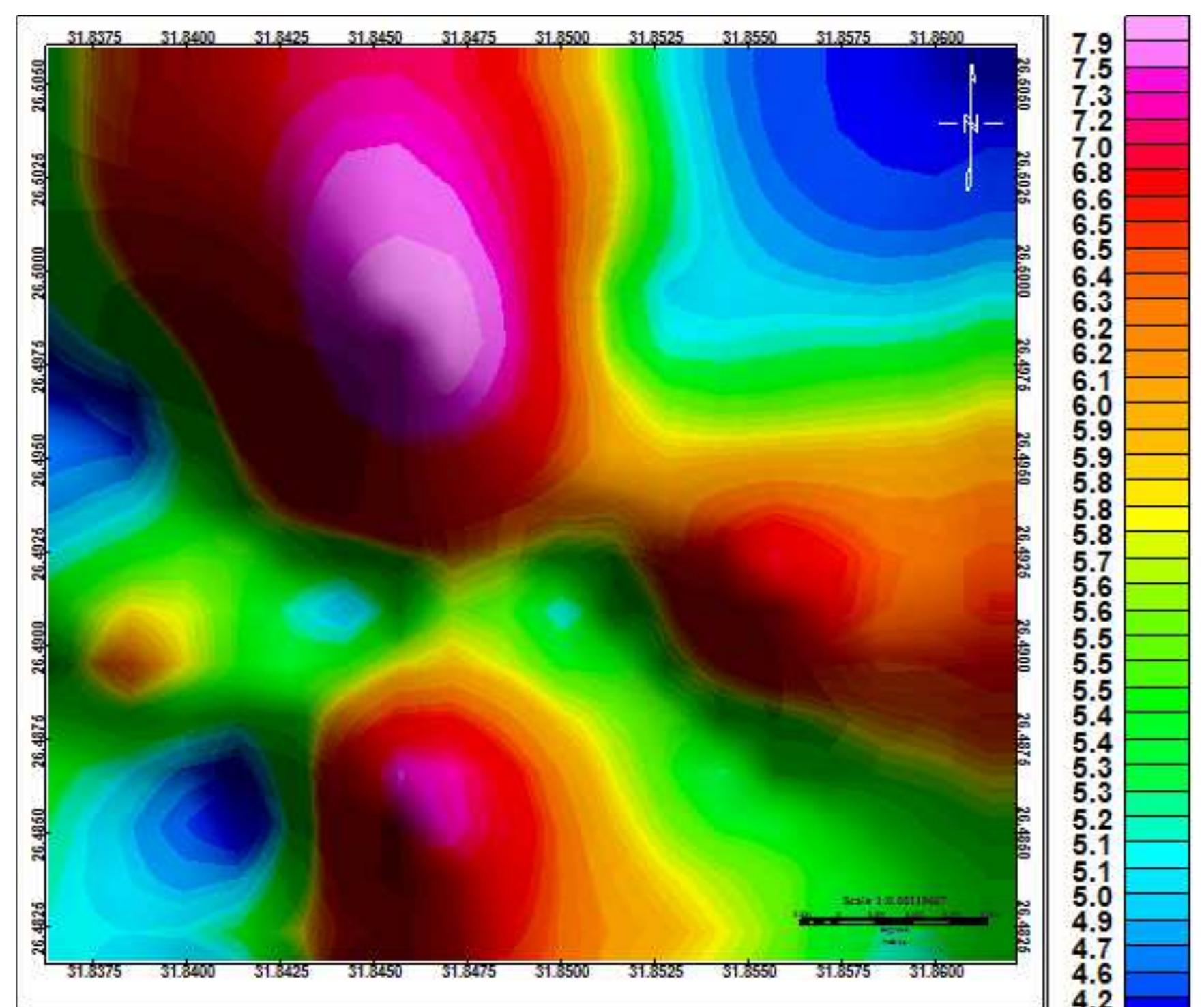 Contour map of first layer thickness from masw data and