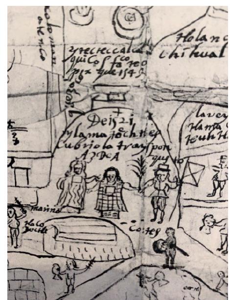 Detail of codex of cholula showing dona maria ilamatecuhtli,