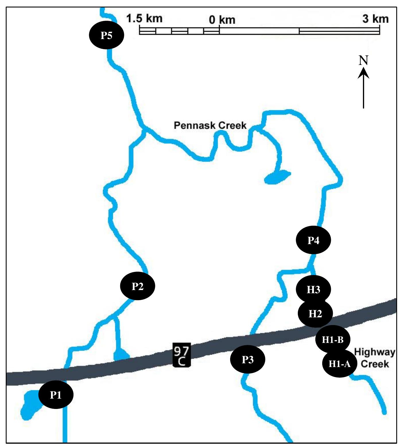 1: location of water, sediment and rock sampling stations