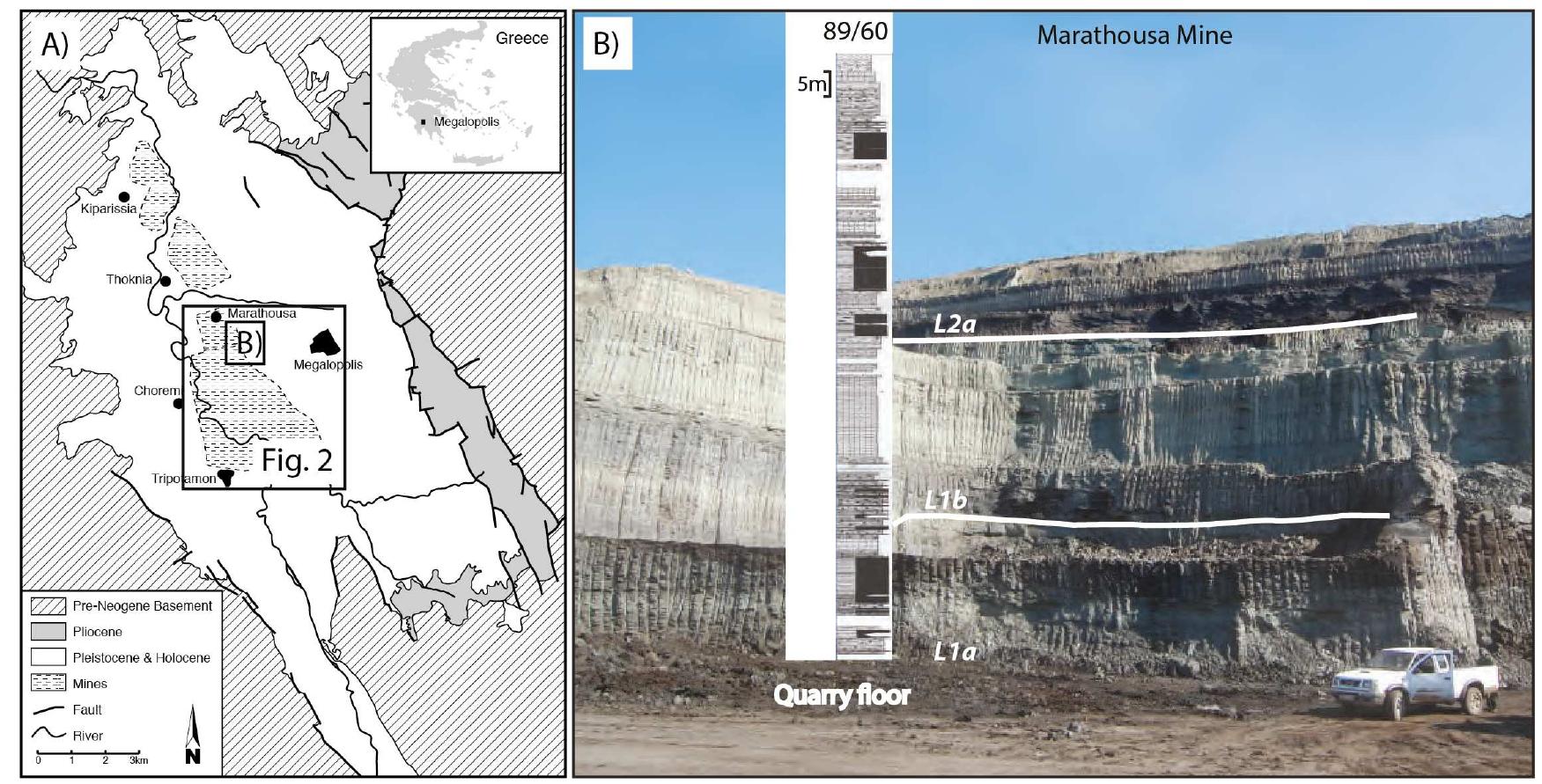 (a) geologic map of the megalopolis basin in central