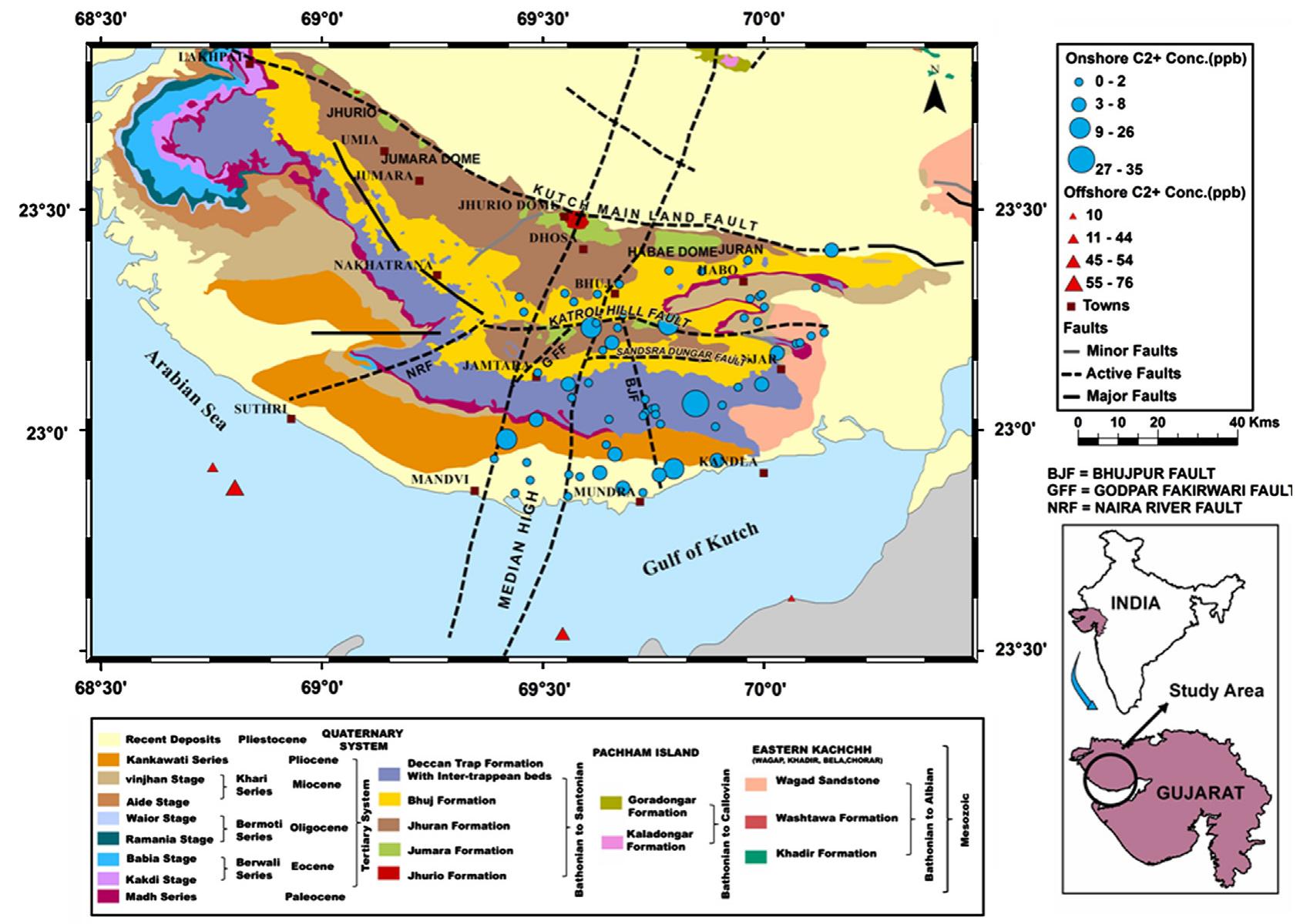 The c2, concentration distribution map of light hydrocarbon