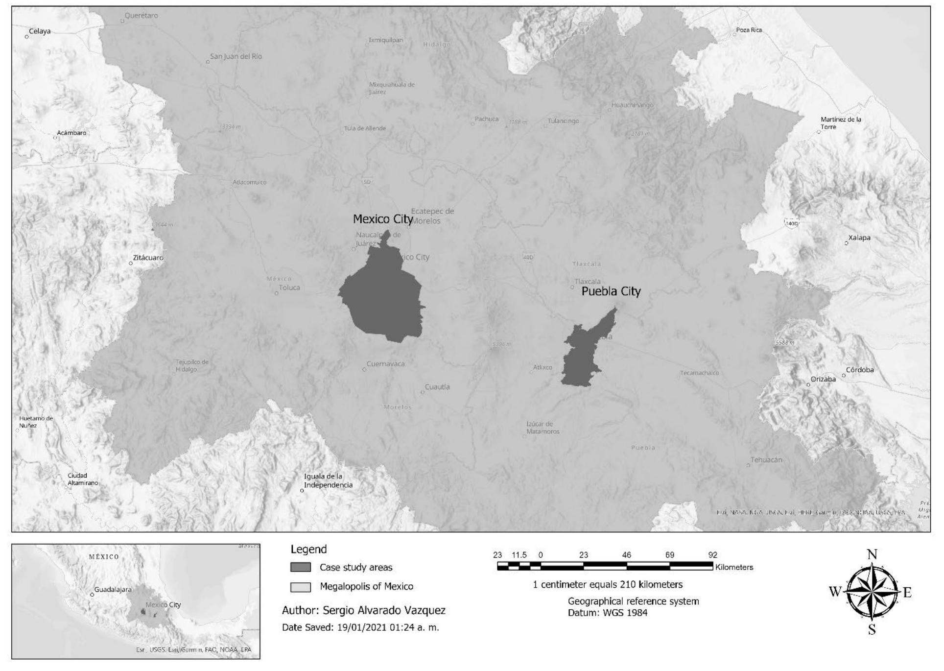 Location of case study areas inside the megalopolis of