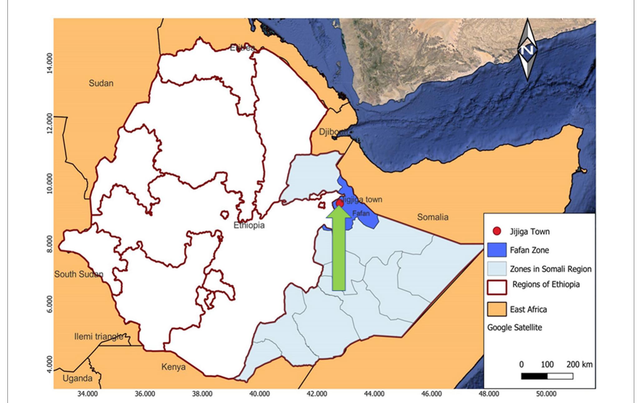 Map of the study area. the arrow indicates the city of