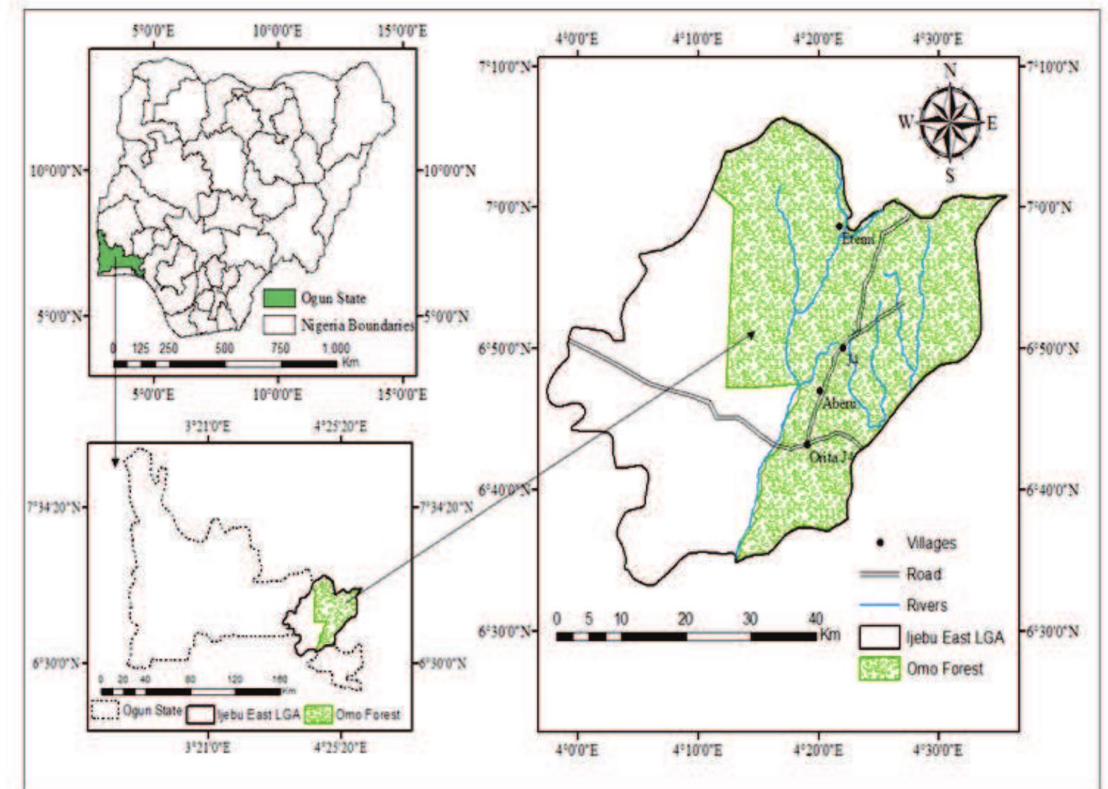 Map of omo forest reserve (inset: maps of ijebu-east local