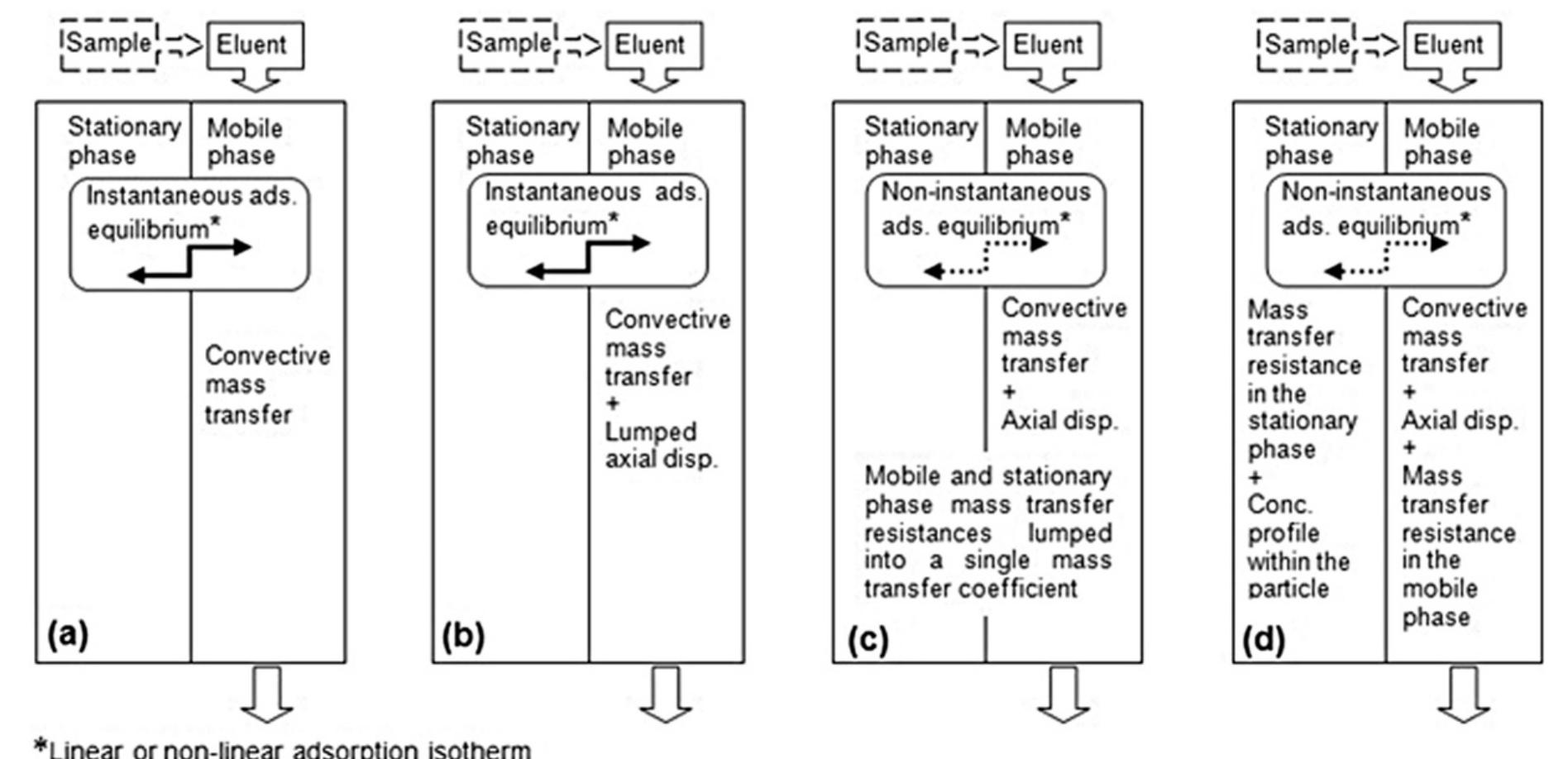 Models for chromatography: (a) the ideal model, (b) the