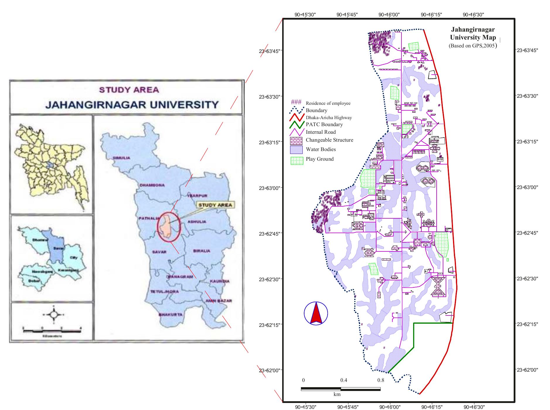 Map of jahangirnagar university campus (gis resource