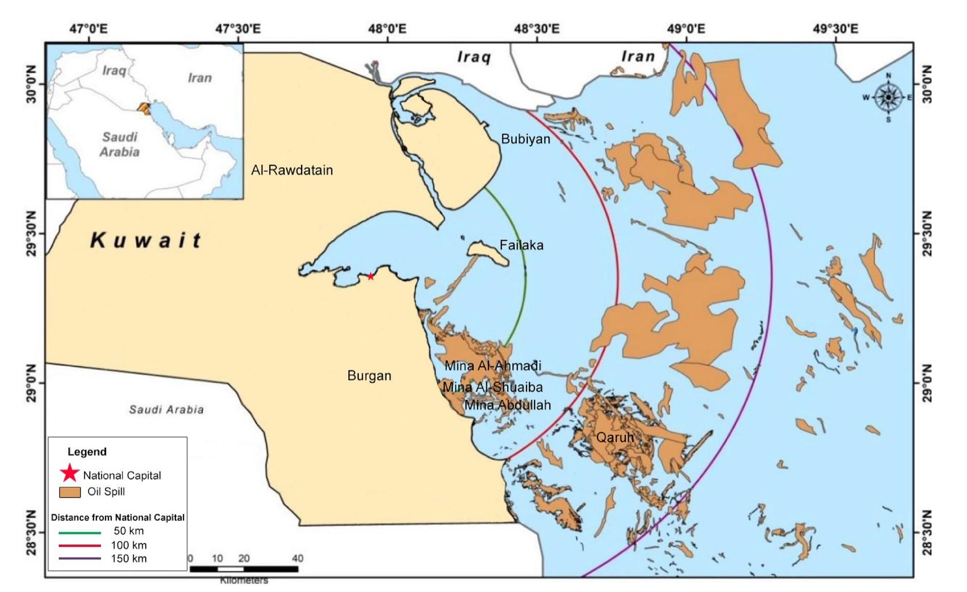 Offshore oil spill hazard map for kuwait based on 2010,