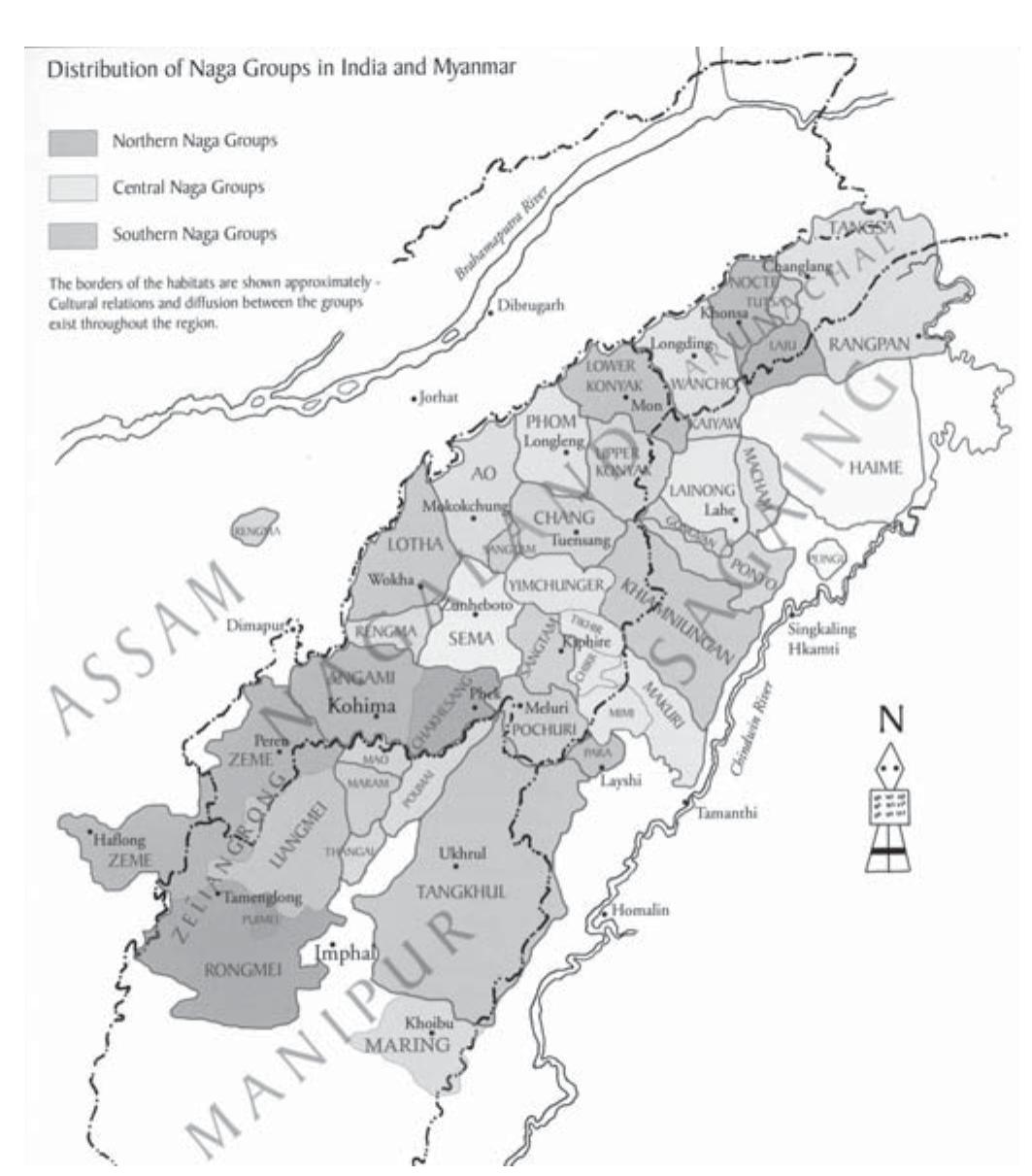 Map of naga hills and their distribution (courtesy peter van