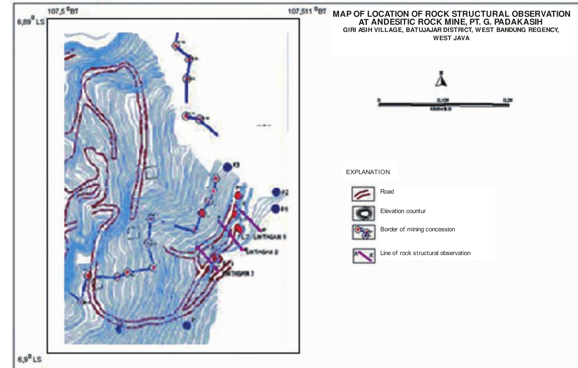 Map of observation and blasting location for rock structure