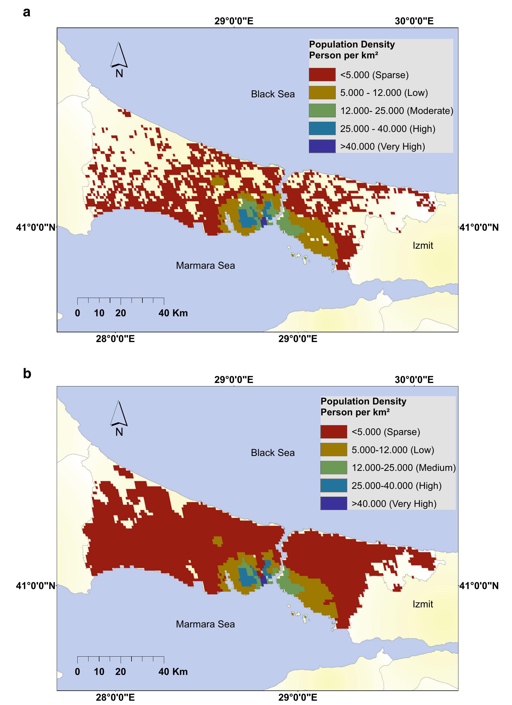 Areal population density maps of istanbul province in year