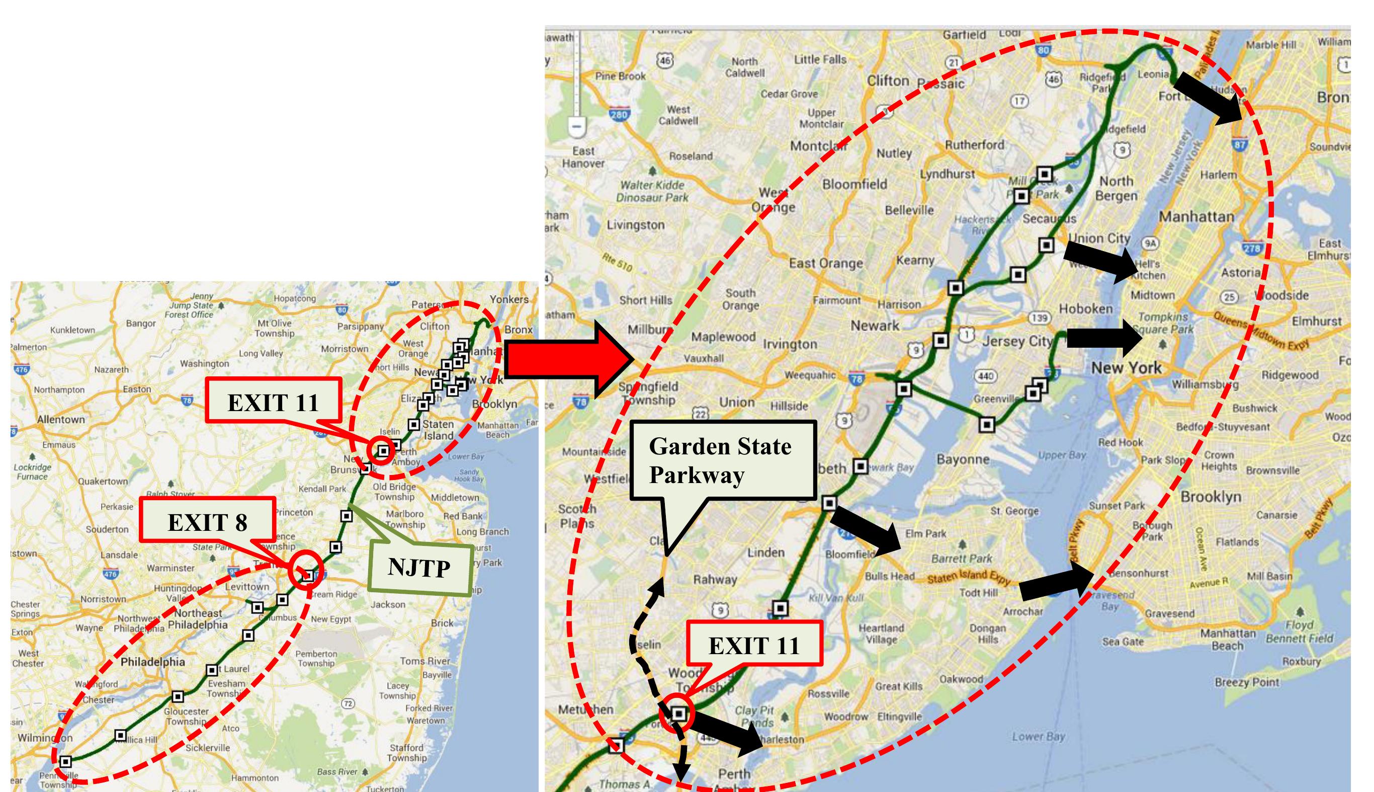 Map of njtp and illustration of urban-suburban highway