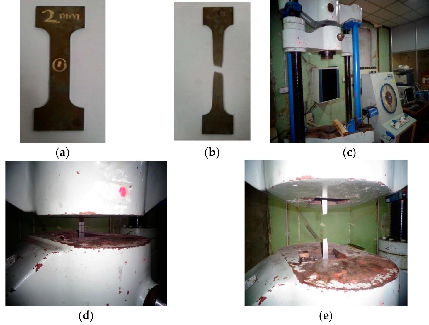 Shows the details of the coupon test specimen and machine.