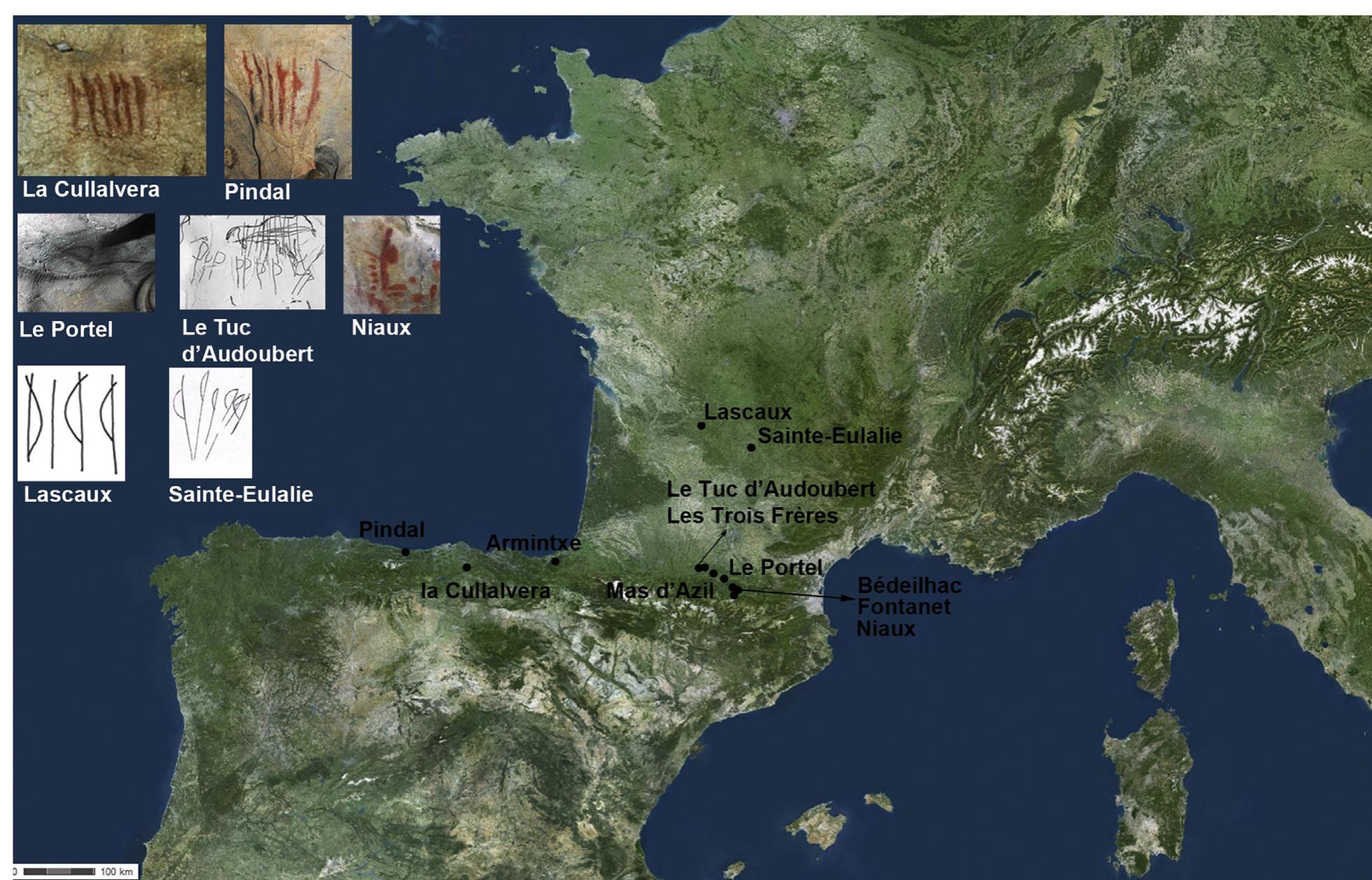 Distribution map of claviform signs in franco-cantabrian