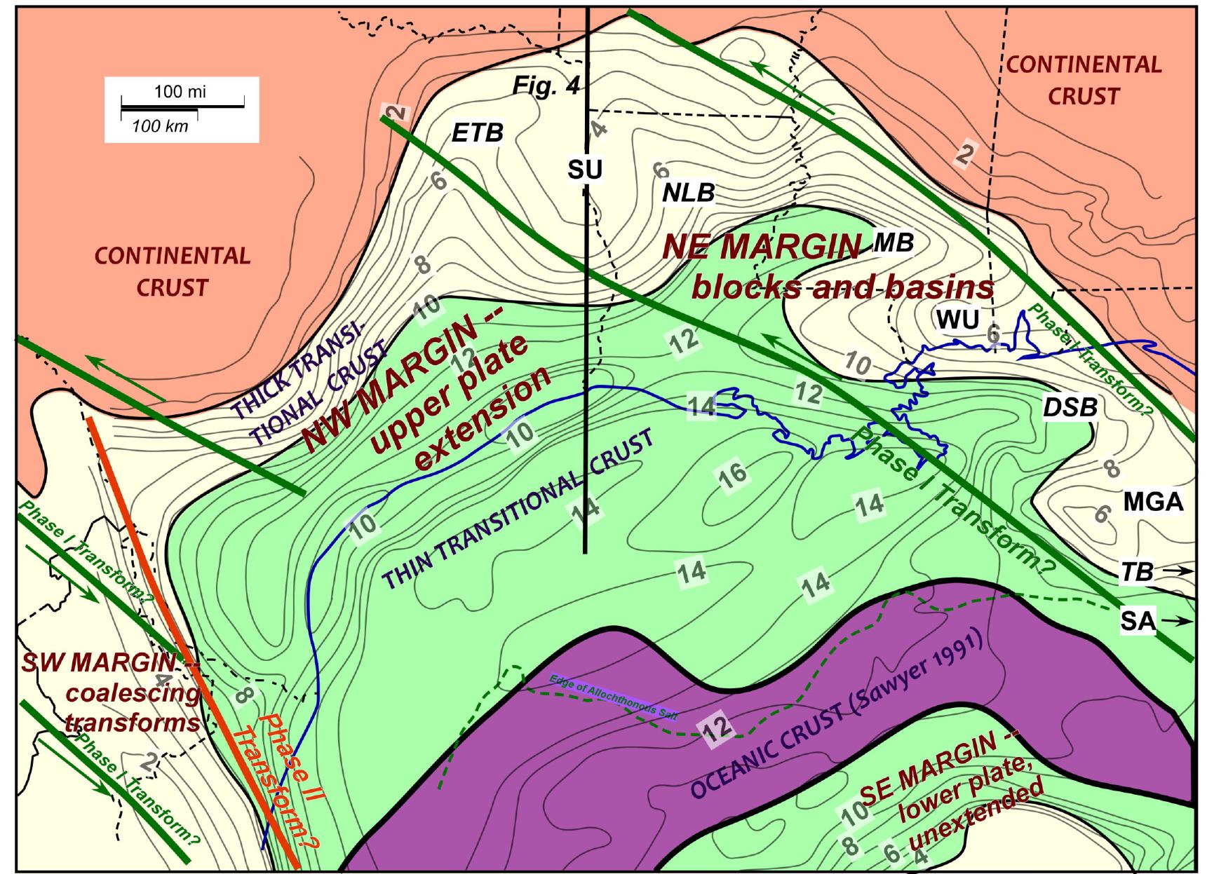 Structural elements of the northern gulf of mexico. contours