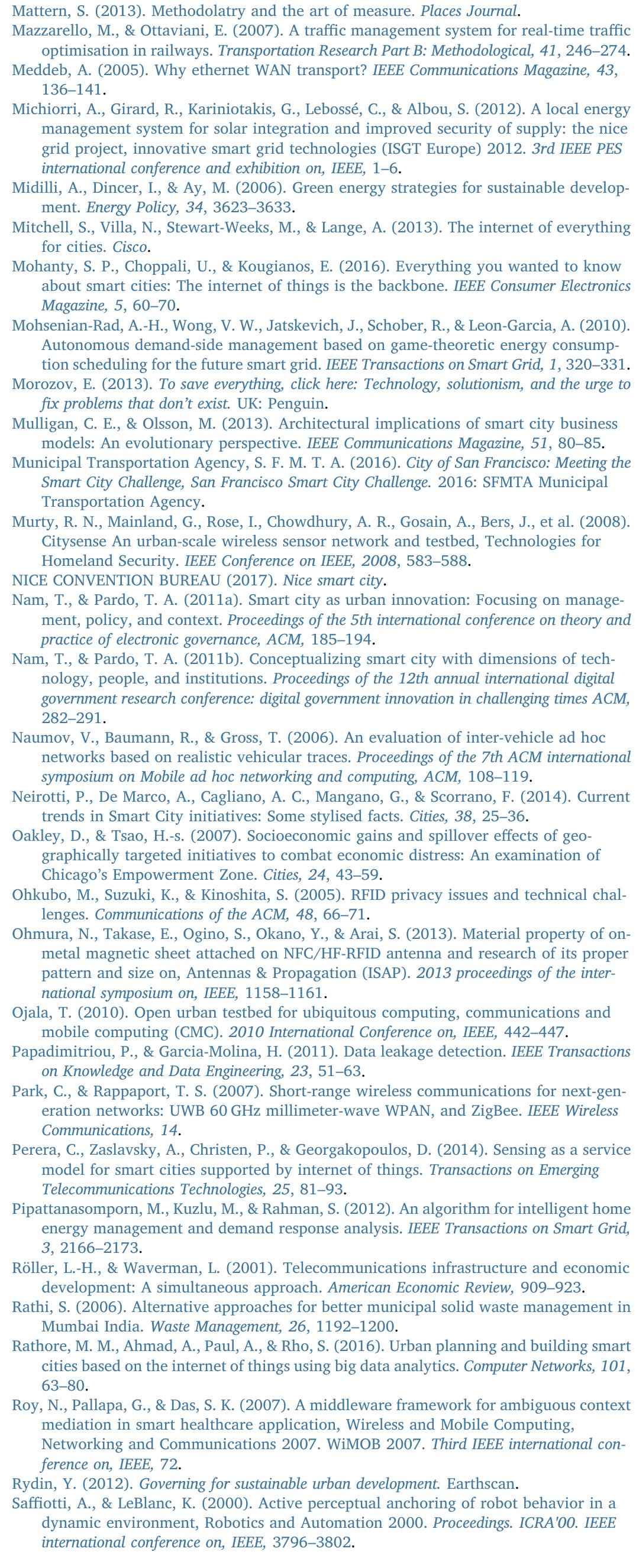 Table 5 - Towards sustainable smart cities: A review of