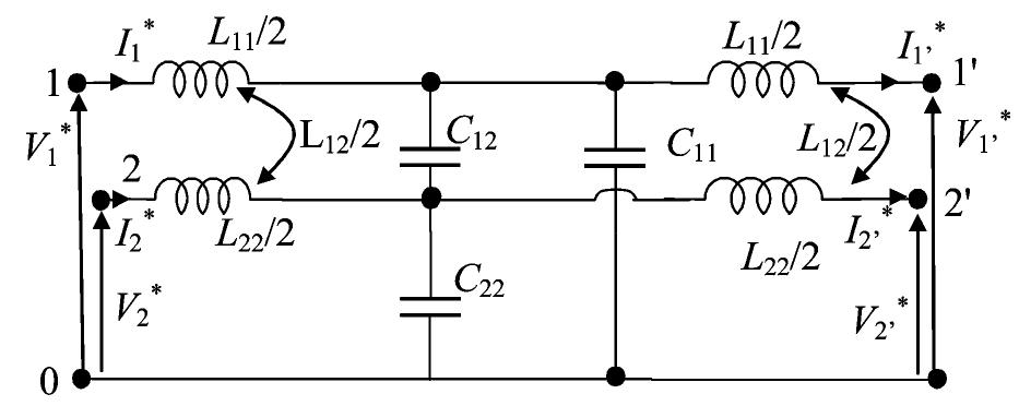 Equivalent lumped t-circuit of the cable shield with an