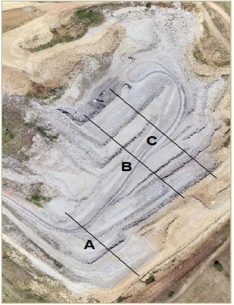 Sample cross sections of the quarry for the study case,