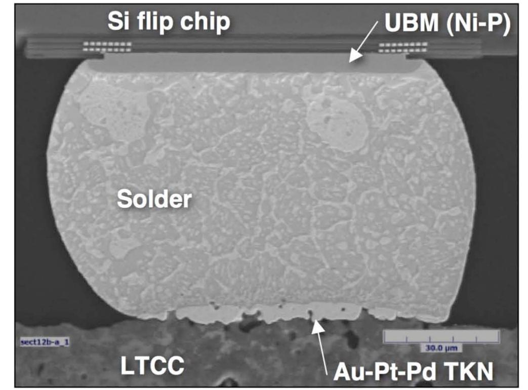Flip chip solder bump on die u12, sf1168 showing the