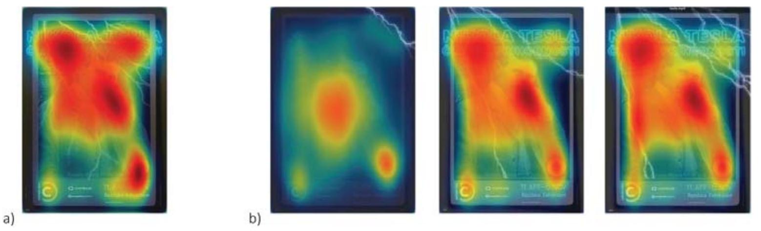 Heatmaps of the: a) static poster and b) animated poster for