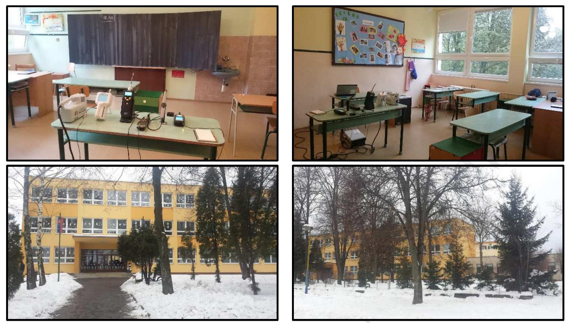 Photos representing a typical classroom and school building.