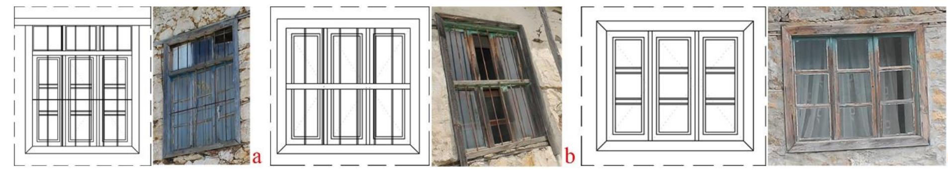 Three casement windows of traditional houses in alanya’s