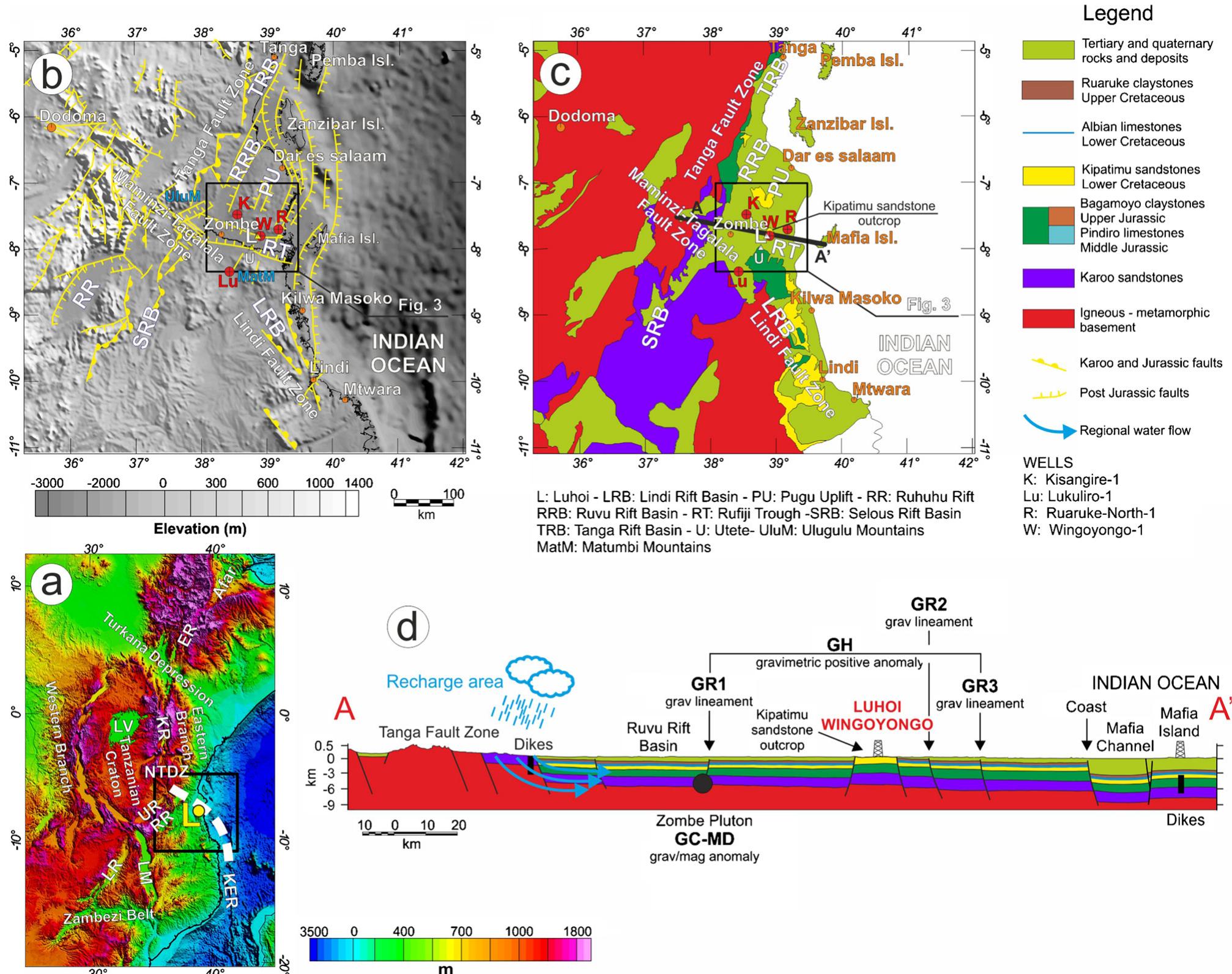 Regional geological assessment. a) topographic map of the