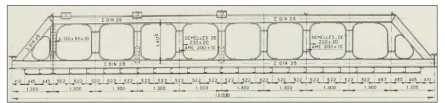 Outline and appearance of a vierendeel truss. the data