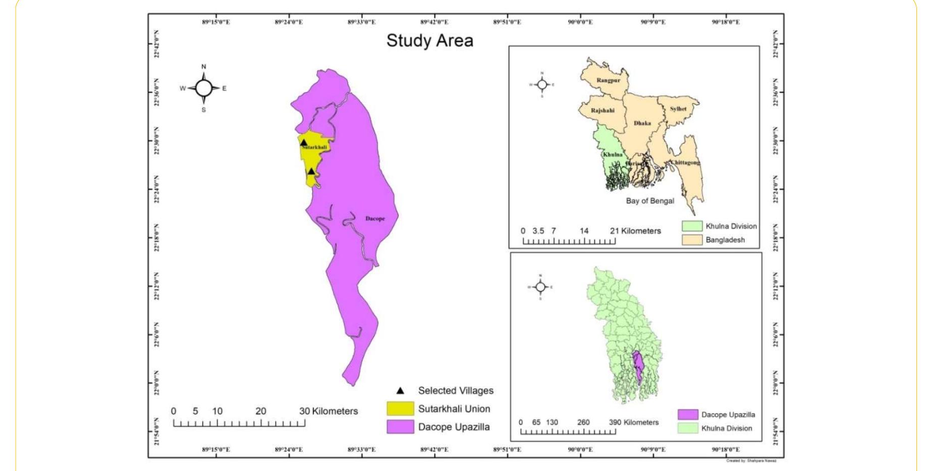 Map of the gunari and nalian village under dacope upazila in