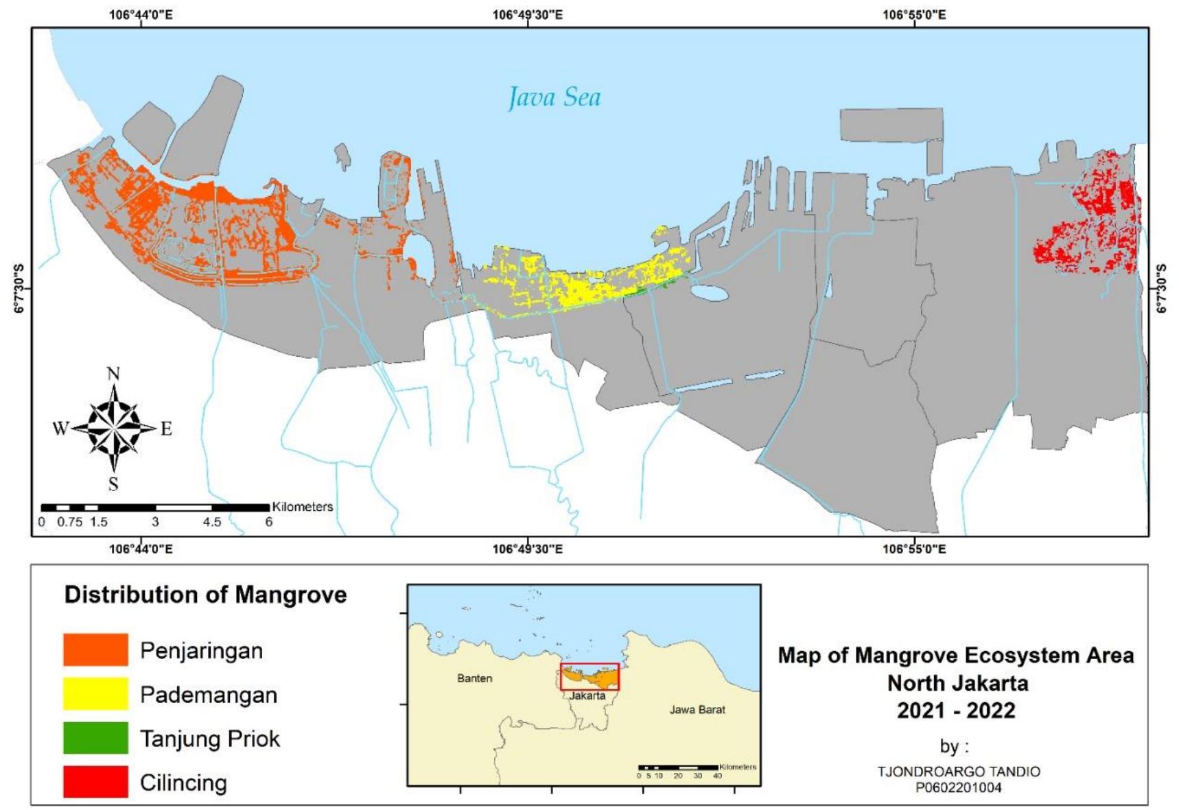 Distribution of mangroves in north jakarta by sub-district