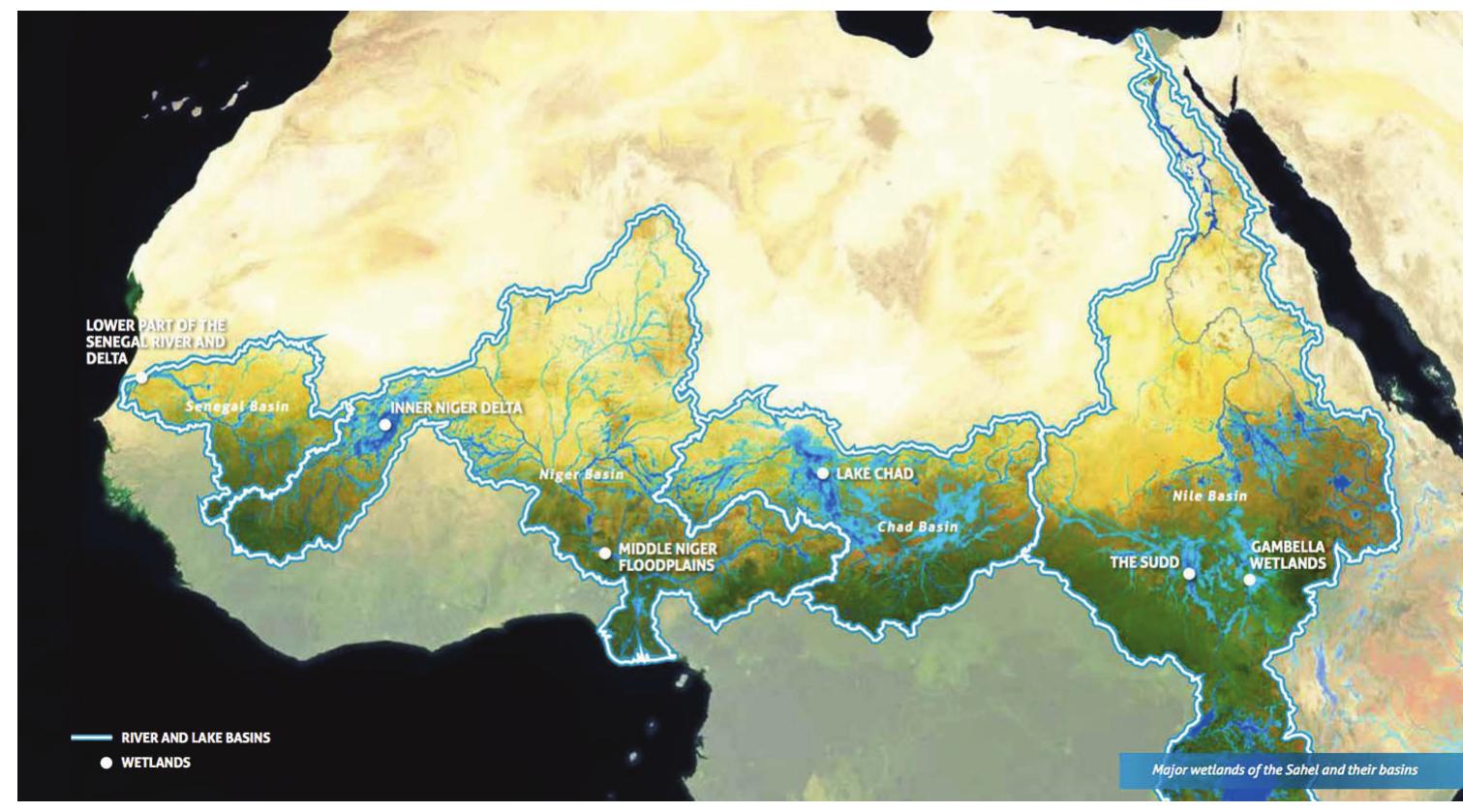 Ficure 2: map of major wetlands, sahel region in africa