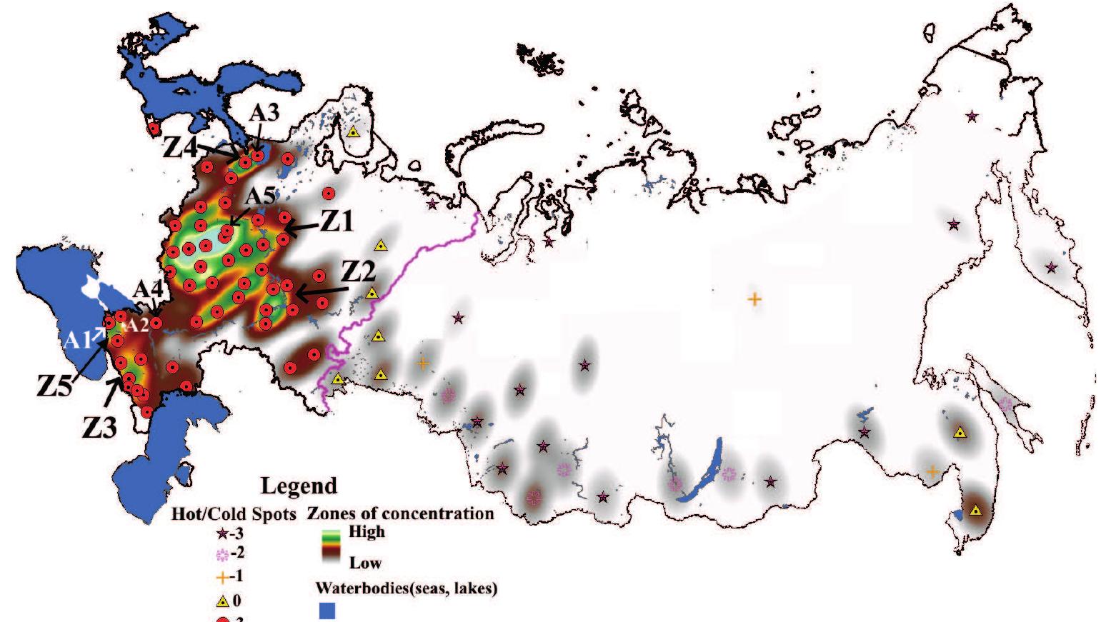 Hot/cold spots and zones of las impact on ecosystems. cold