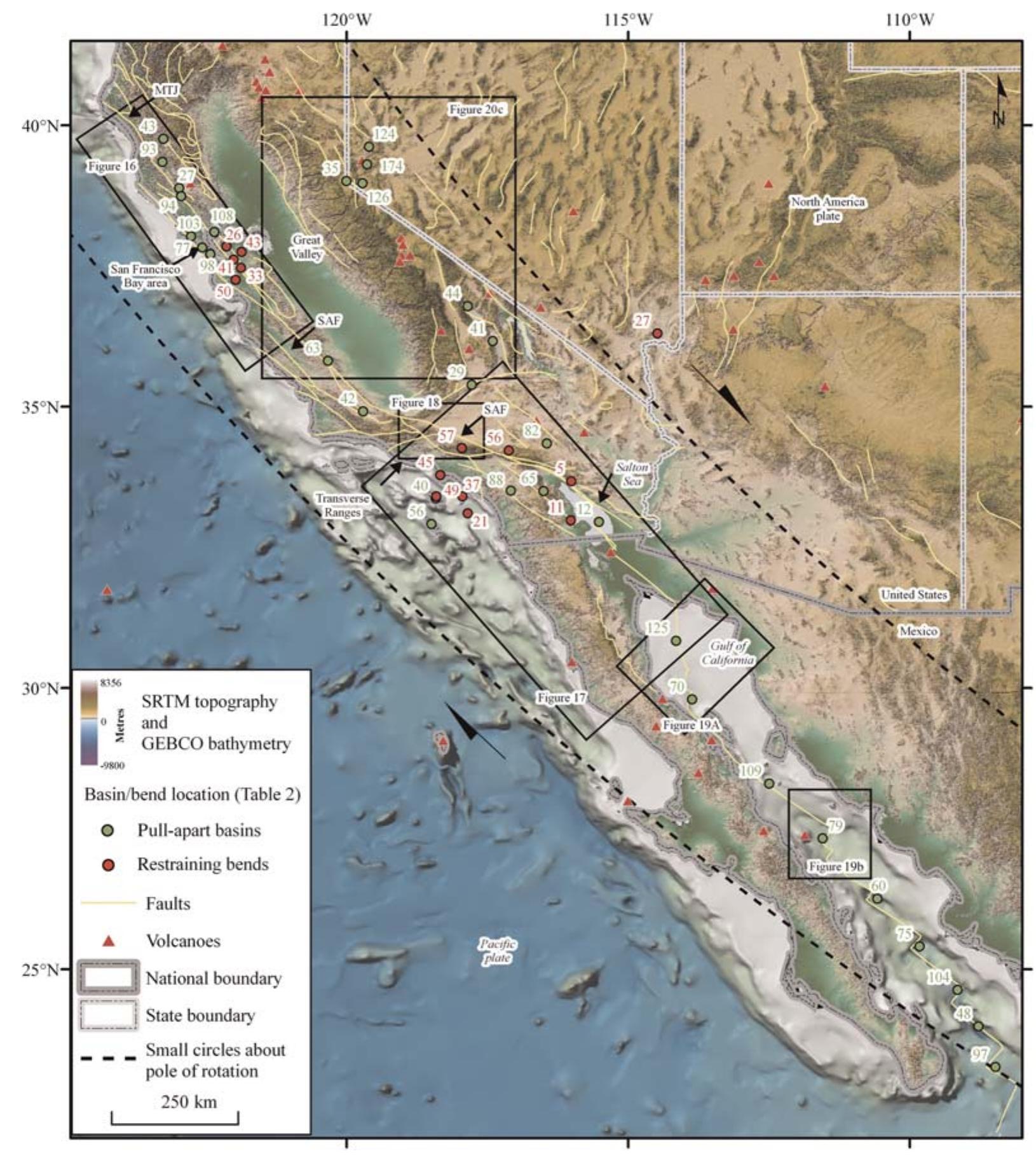 Regional tectonic map of the san andreas strike-slip fault