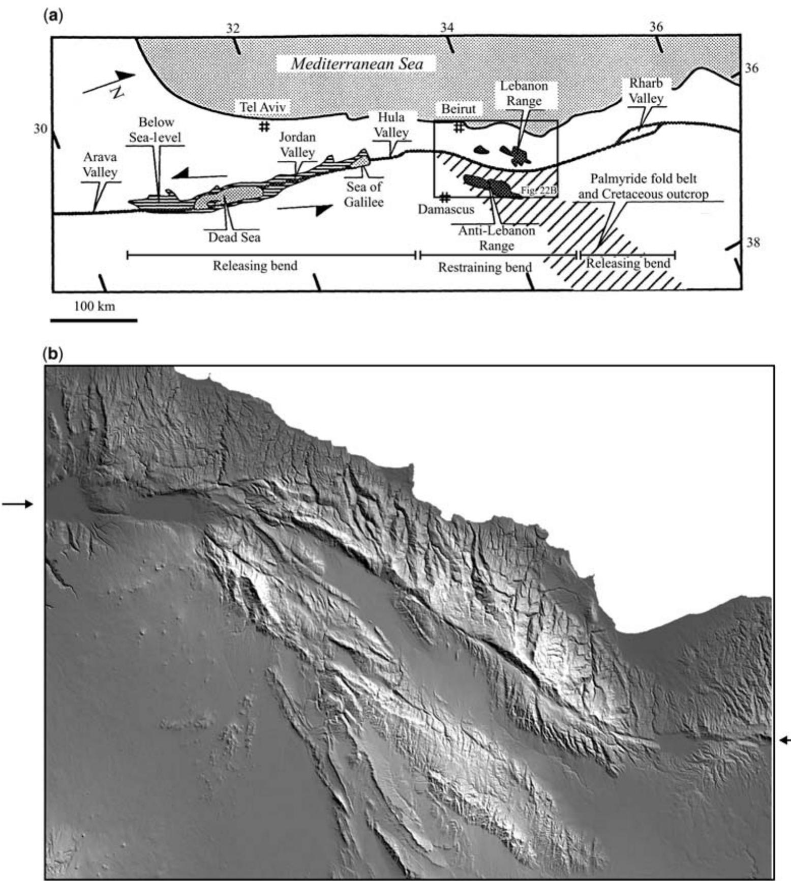 (a) schematic map of the active traces of the dead sea fault
