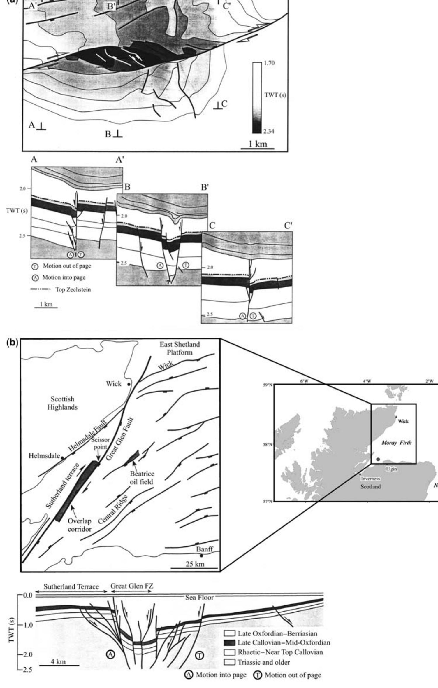 (a) time-structure map and cross-sections from a rhomboidal
