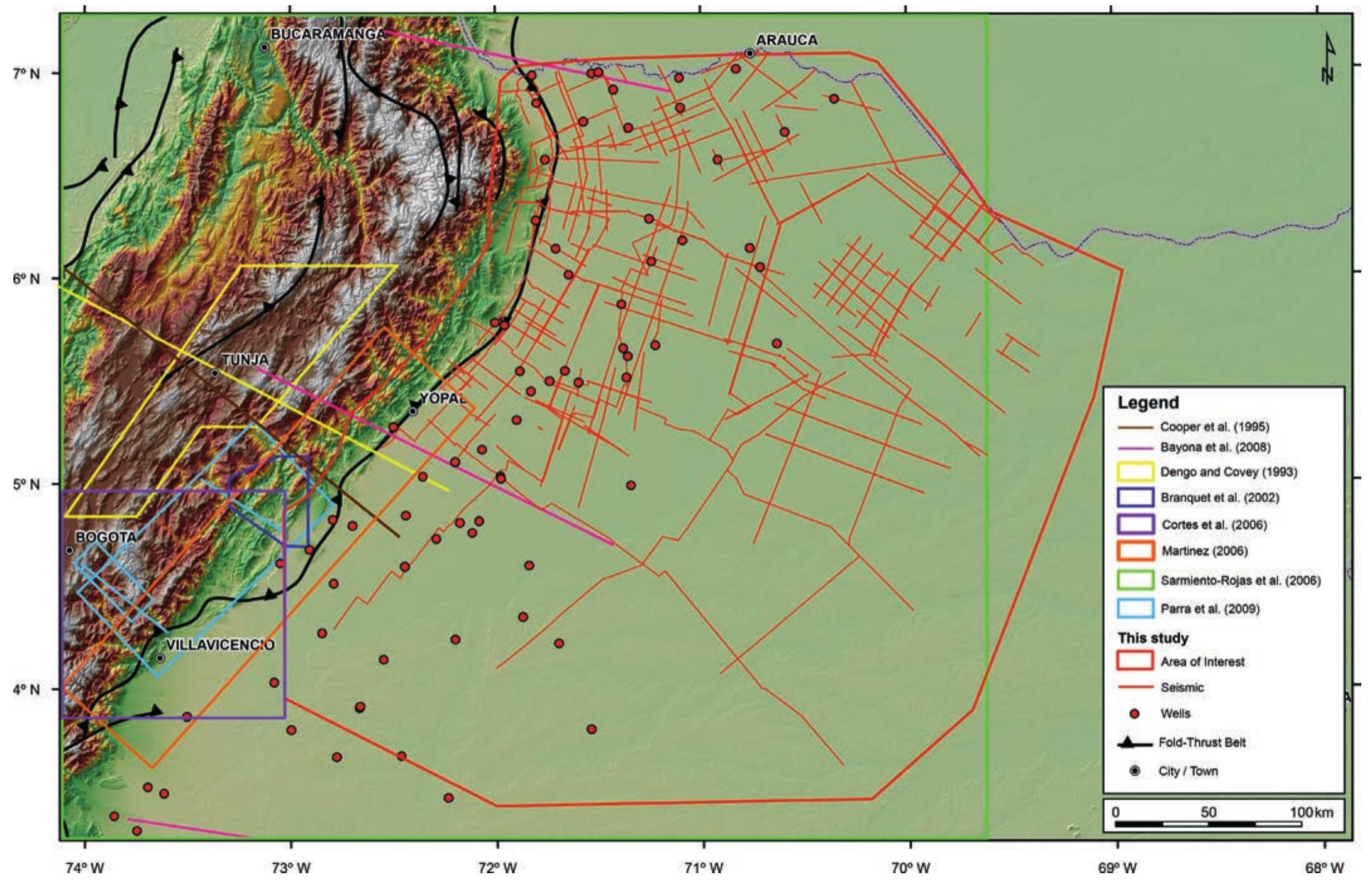 Topographic map of the northern llanos basin showing the
