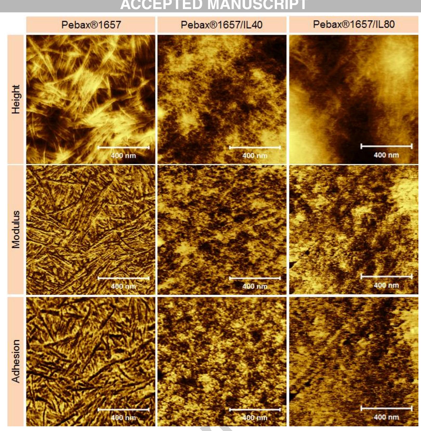 Afm height, modulus, and adhesion images of neat pebax®1657,