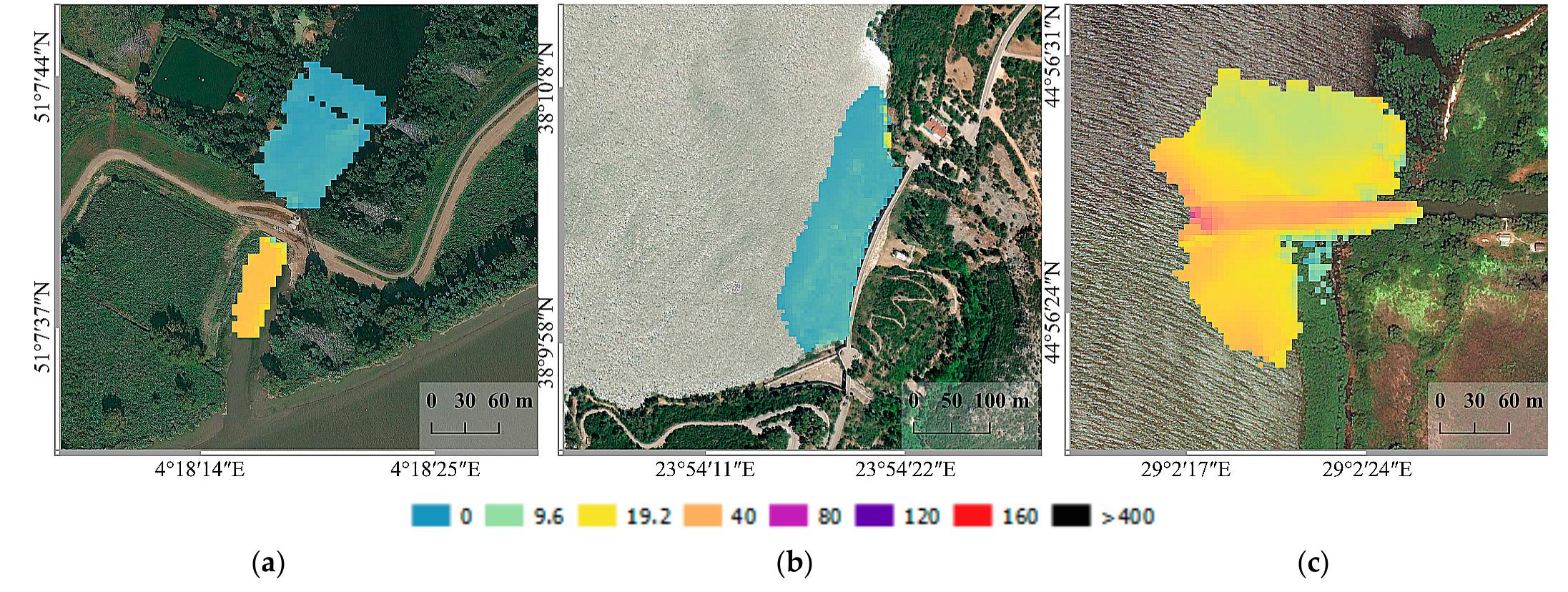 Examples of generated mosaicked turbidity maps. a